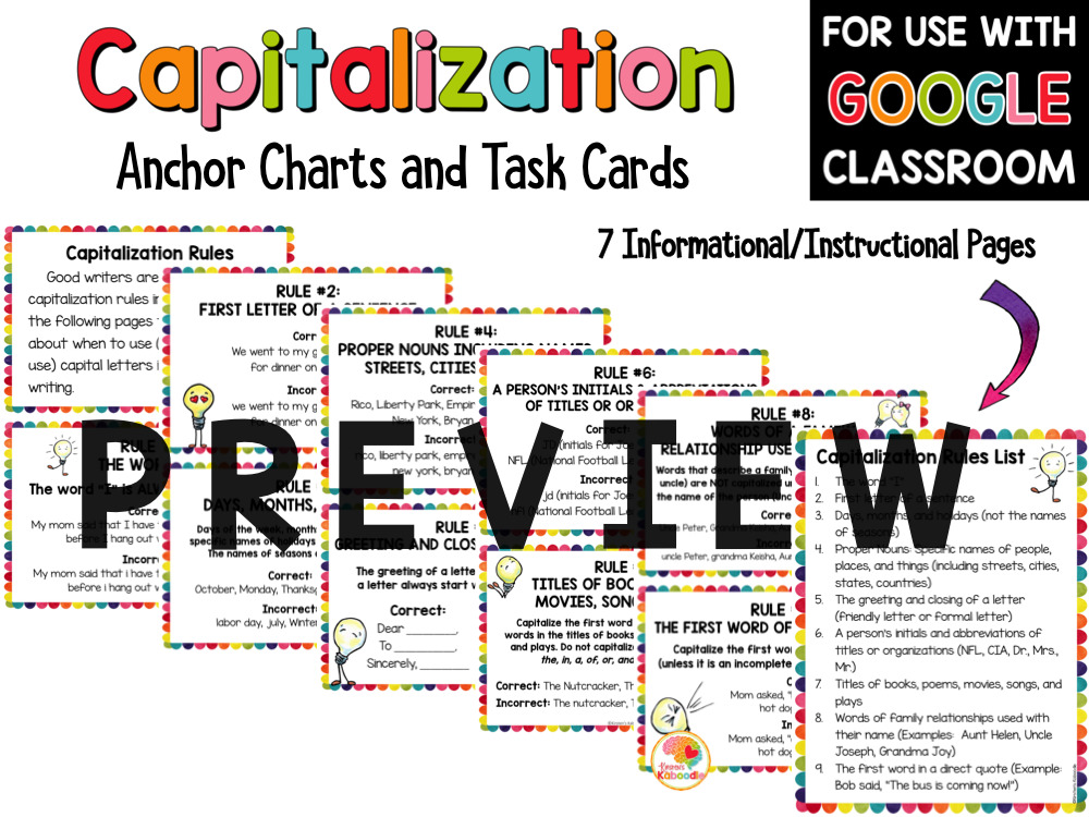 Capitalization Task Cards and Anchor Charts