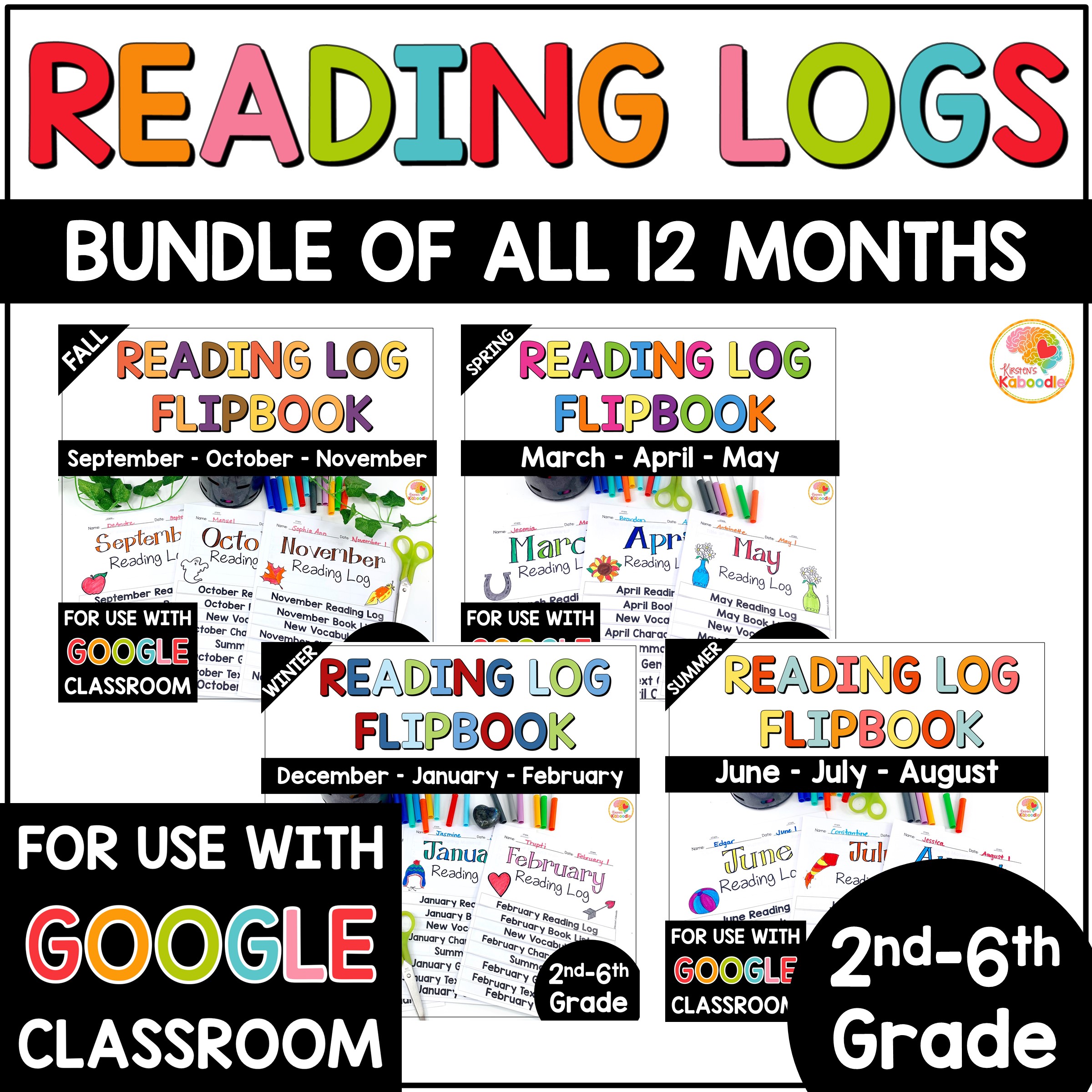 Reading Log Flip Books BUNDLE for the Full Year • Kirsten's Kaboodle