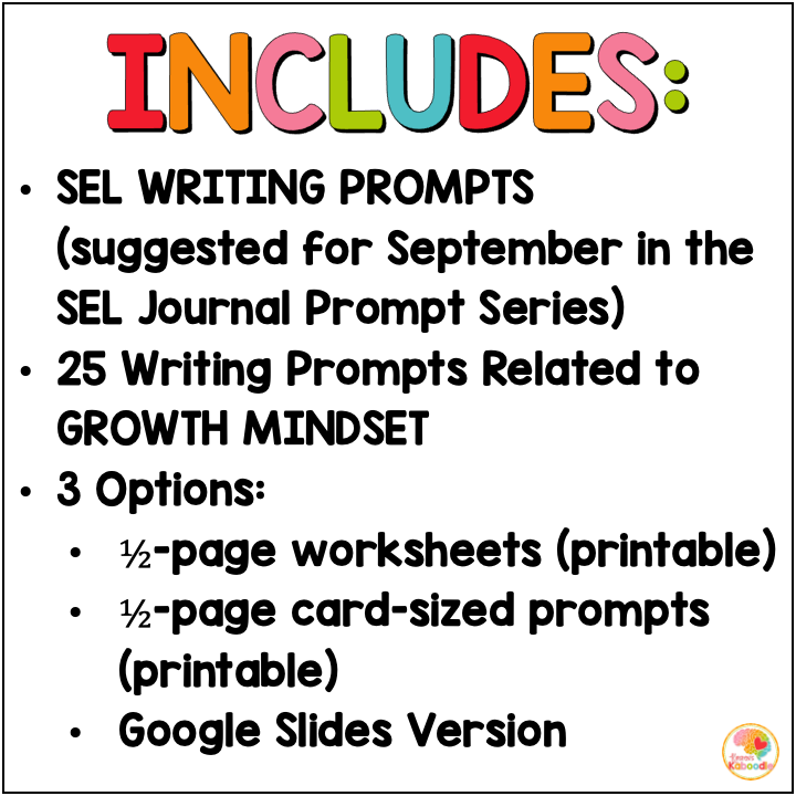 Social Emotional Learning Writing Prompts for Growth Mindset