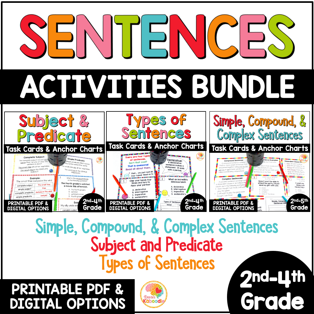 Sentence Structure Task Cards and Anchor Charts BUNDLE