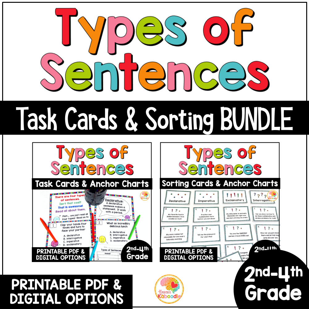 Four Types of Sentences Activities: Task Cards and Sorting